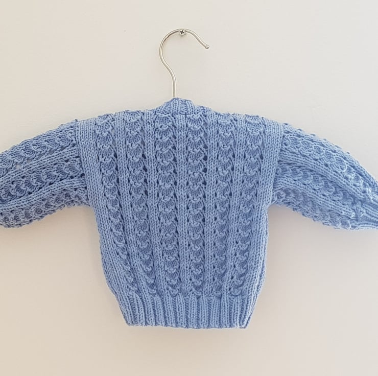 Hand Knitted Blue Baby Cardigan 0-3 months - Folksy