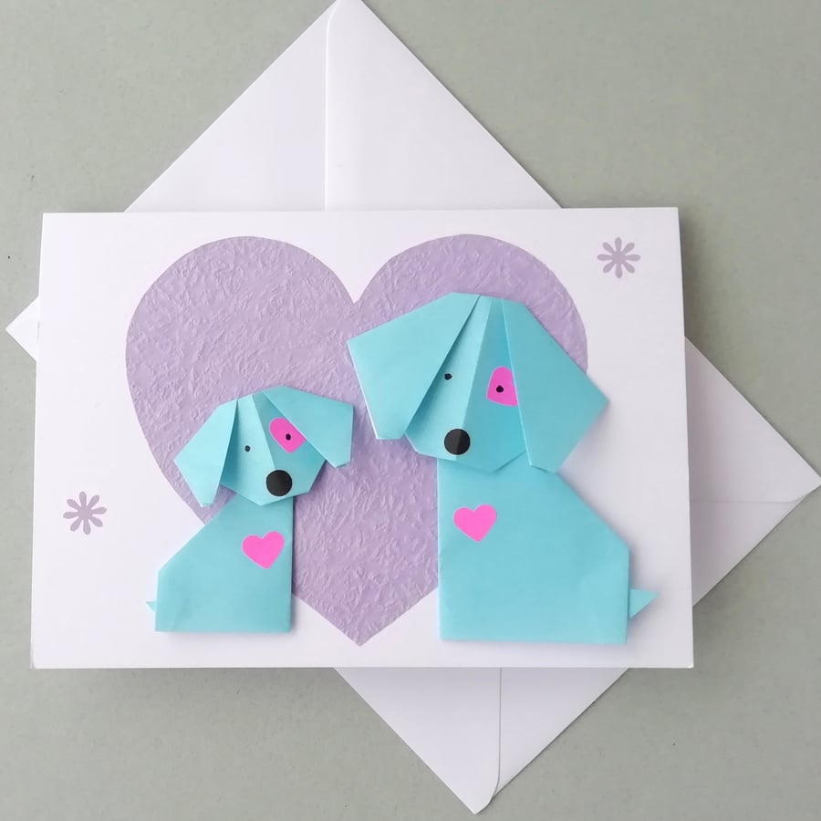 Pale blue dog and puppy greetings card - Folksy
