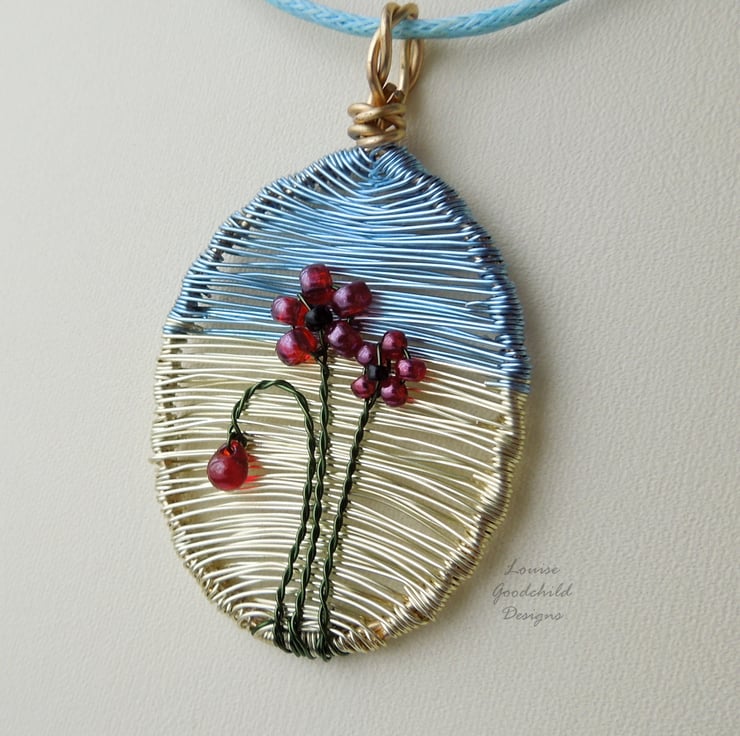 Wayside Poppies wire flower poppy necklace, uni... - Folksy