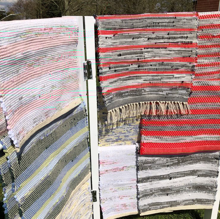 Handwoven Grey Black & Red Rag Rug - Folksy