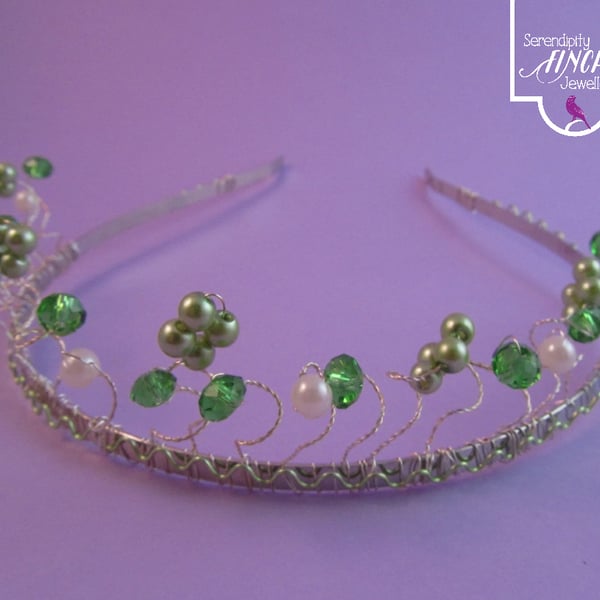 Green White Tiara - Folksy