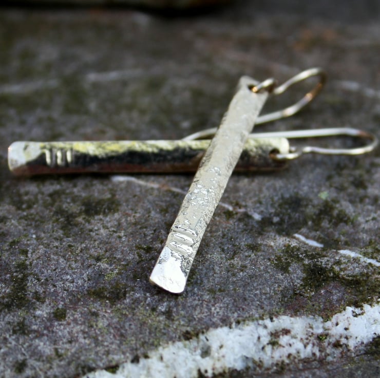 9ct gold Notched Pins dangly earrings - Folksy