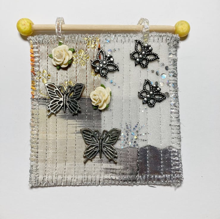 Miniature butterfly picture with quilted patchw... - Folksy