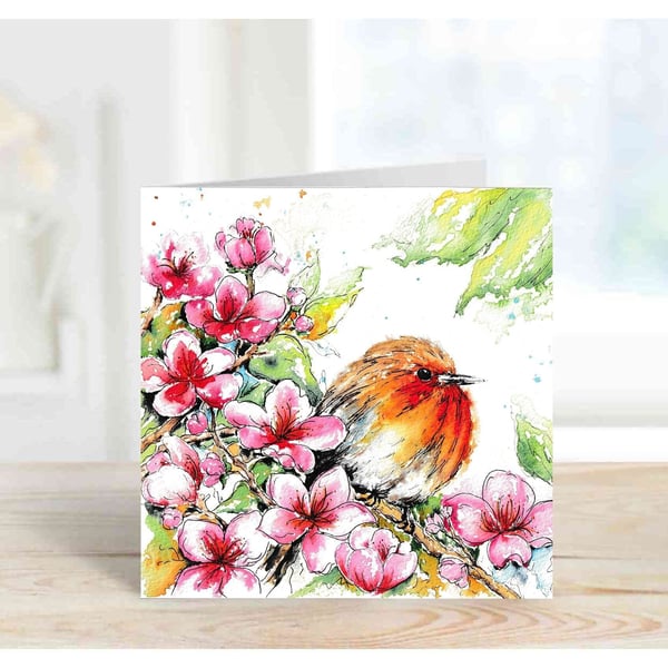 Fluffy Springtime Robin Art Card Watercolour Pa... - Folksy