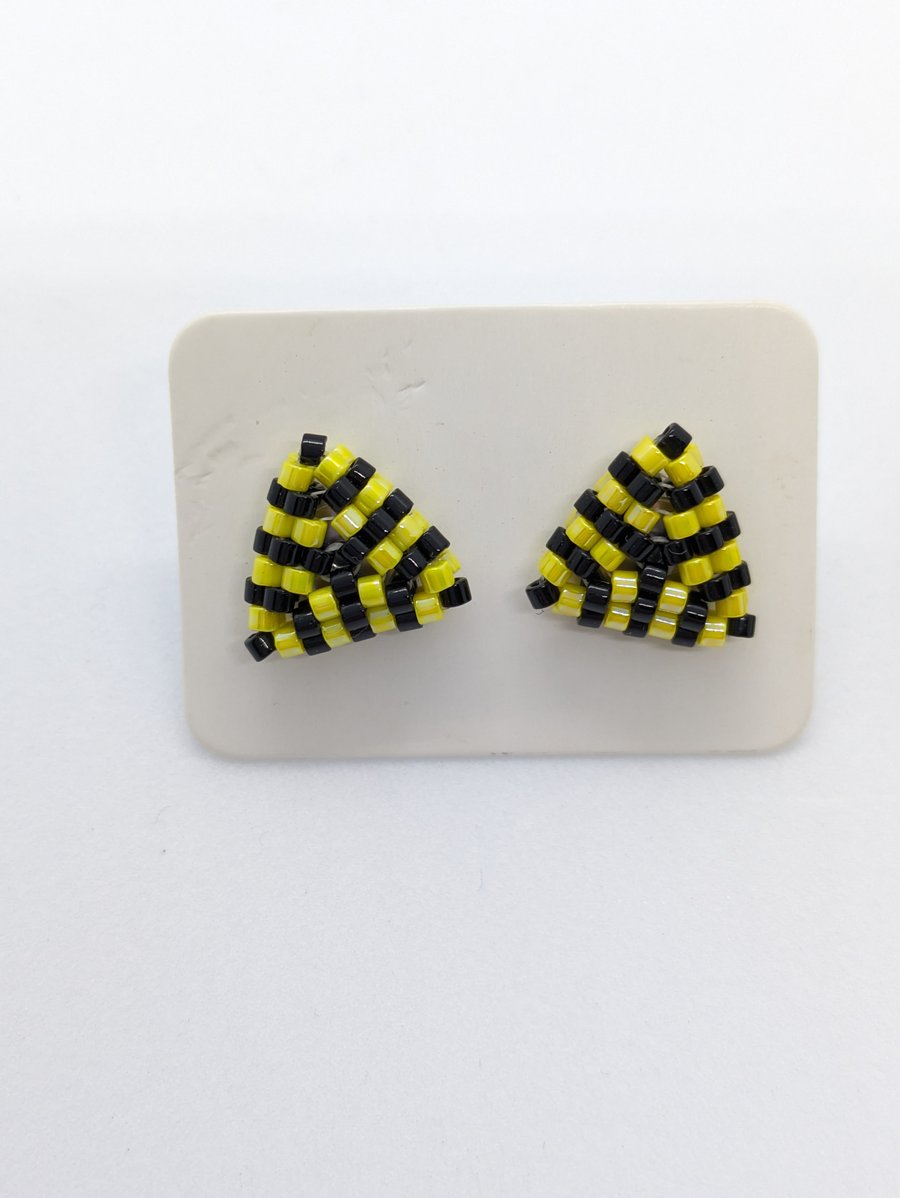 Triangle Stud Earrings - Bumble Bee - Folksy