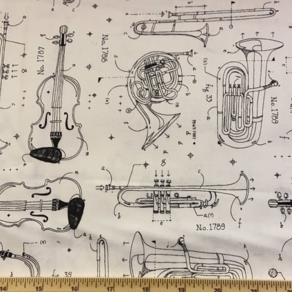 Fat Quarter Anatomy Of Music On White 100% Cott... - Folksy