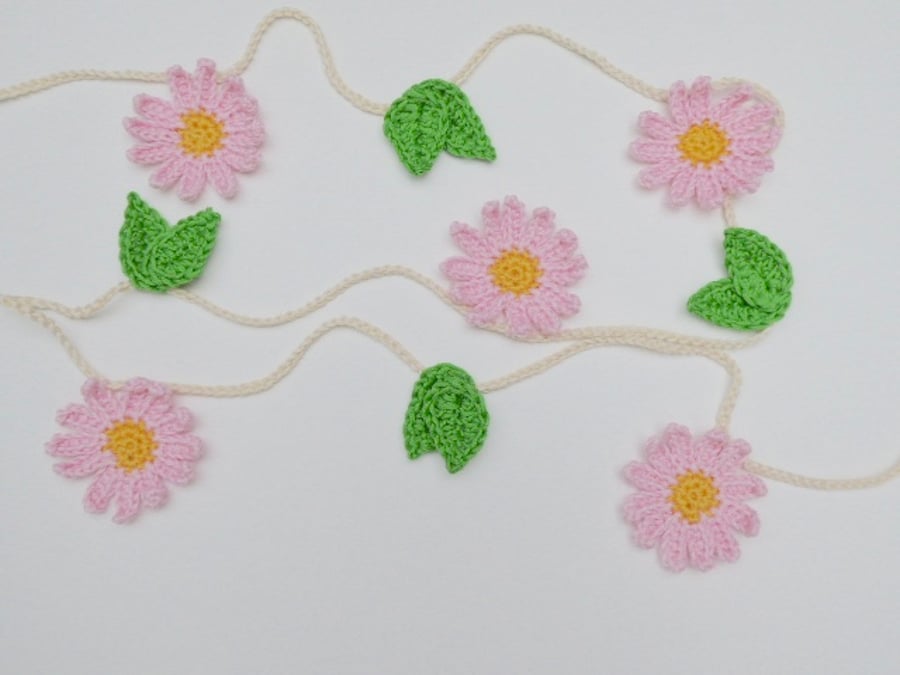pink daisy bunting, crochet flower garland, dai... - Folksy