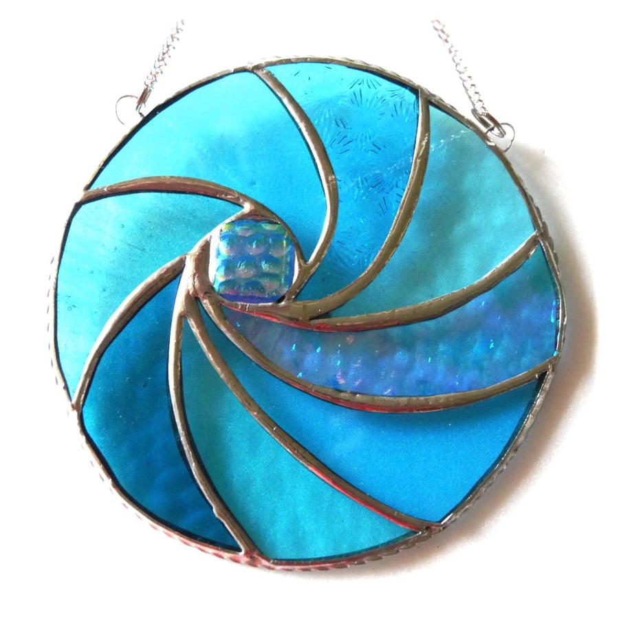 SOLD Ripwave Aqua Stained Glass Suncatcher Hand... - Folksy