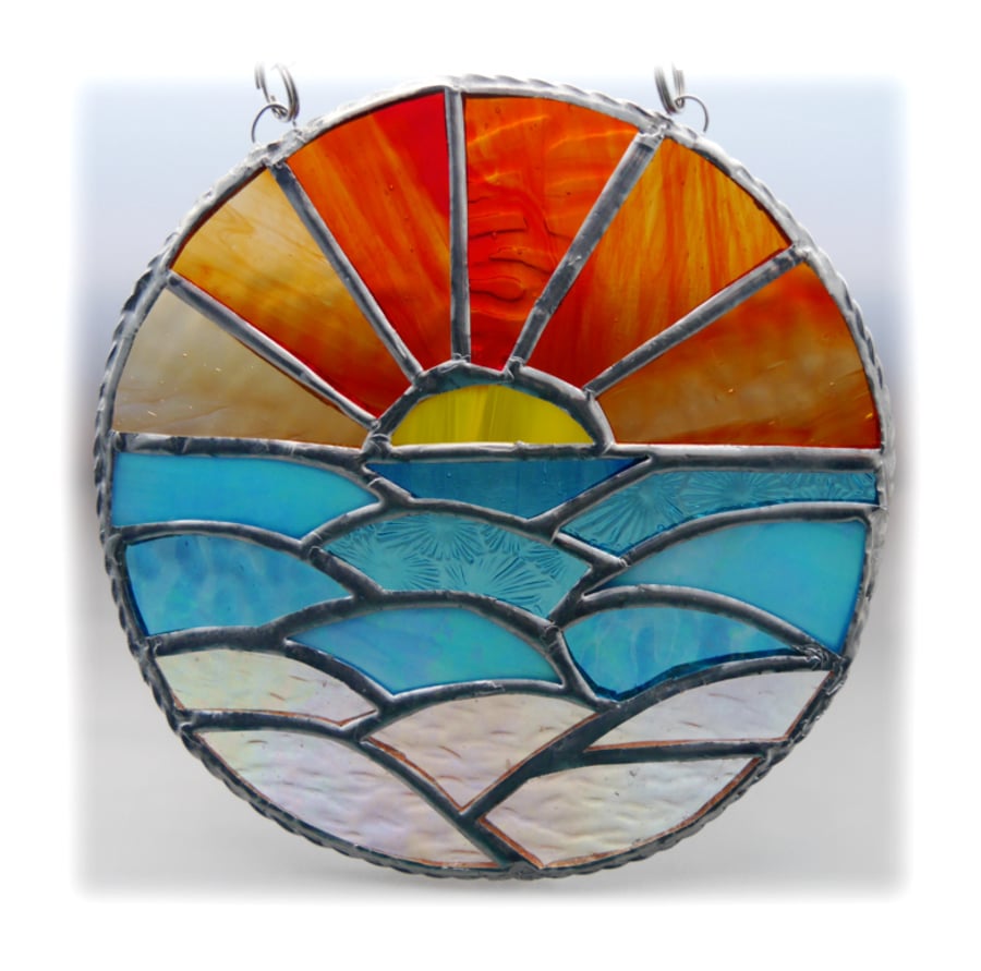 Sunset Ocean Waves Stained Glass Suncatcher 007 - Folksy