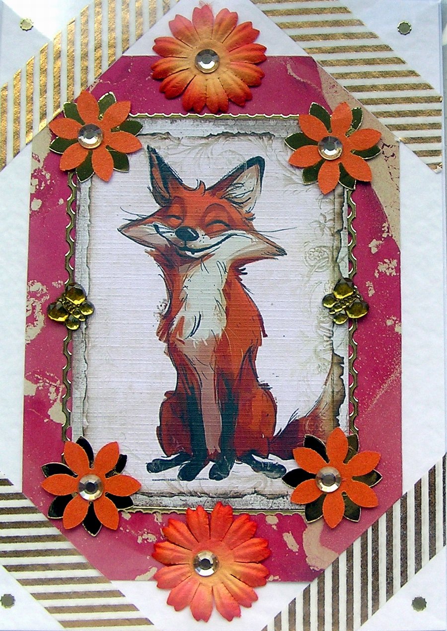 Happy Smiling Fox - Hand Crafted Decoupage Gree... - Folksy