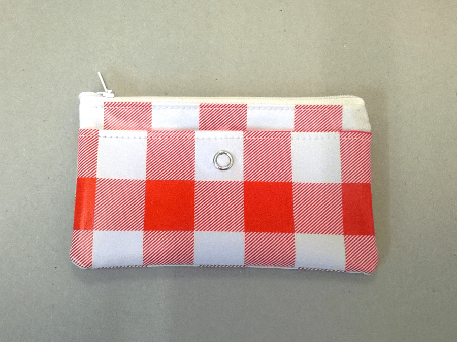 Red checked coin purse, Made with PVC vinyl, Sm... - Folksy