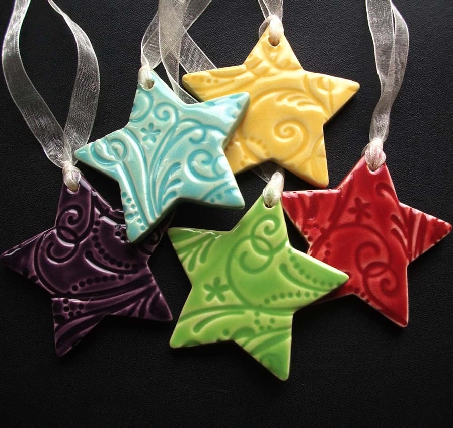 Ceramic Christmas Stars set of 5 - Folksy
