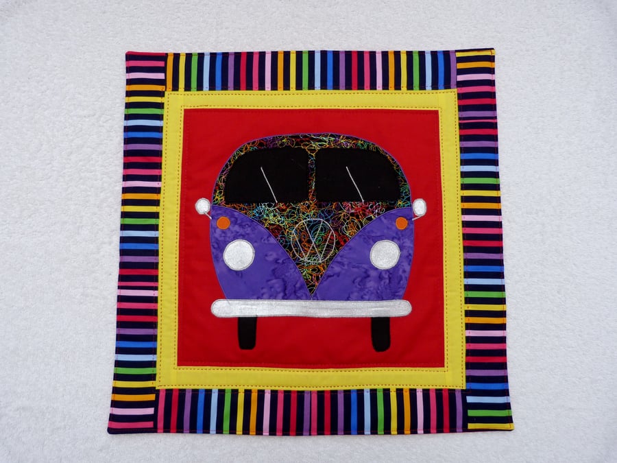 Applique VW Camper Van Cushion Cover in Red wit... - Folksy