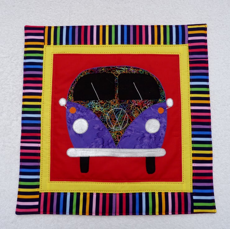 Applique VW Camper Van Cushion Cover in Red wit... - Folksy