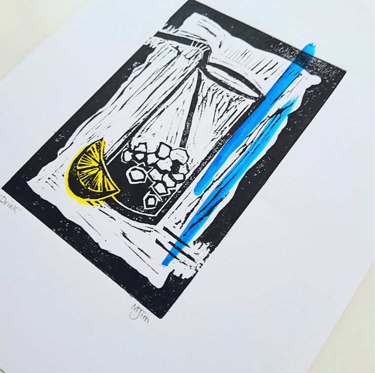SECONDS Imperfect Handprinted Drink Linocut Imp... - Folksy
