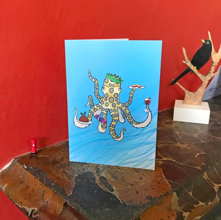 Octopus Christmas Party Illustration A6 Card - Folksy