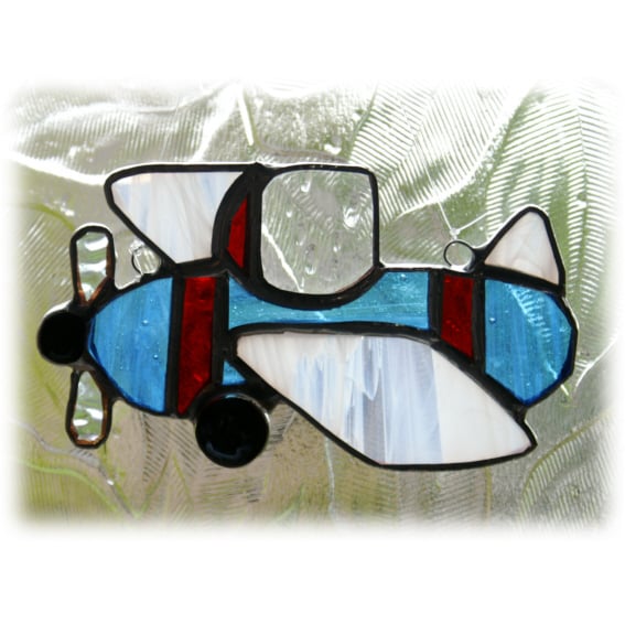 Aeroplane Suncatcher Stained Glass Red Baron Fl... - Folksy