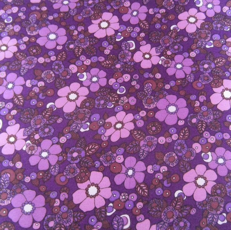 Vintage Unused 1970 s Purple Floral Fabric ( 2 ... - Folksy