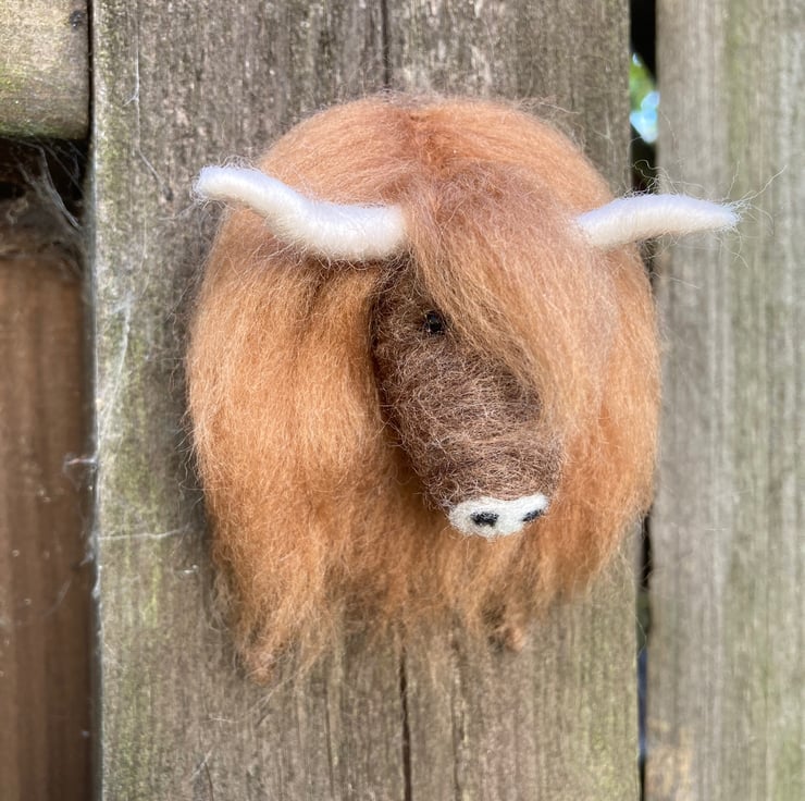 3D mini highland cow wall plaque needle felted - Folksy