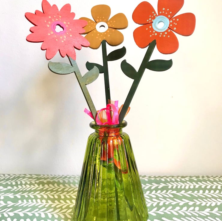 Beautiful hand-painted wooden flowers, Individu... - Folksy