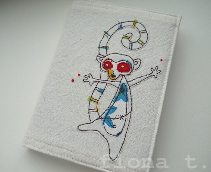 embroidered zombie lemur notebook - Folksy