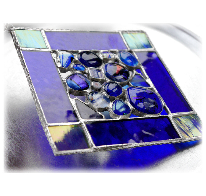 Blue Abstract Suncatcher Stained Glass Square ... - Folksy