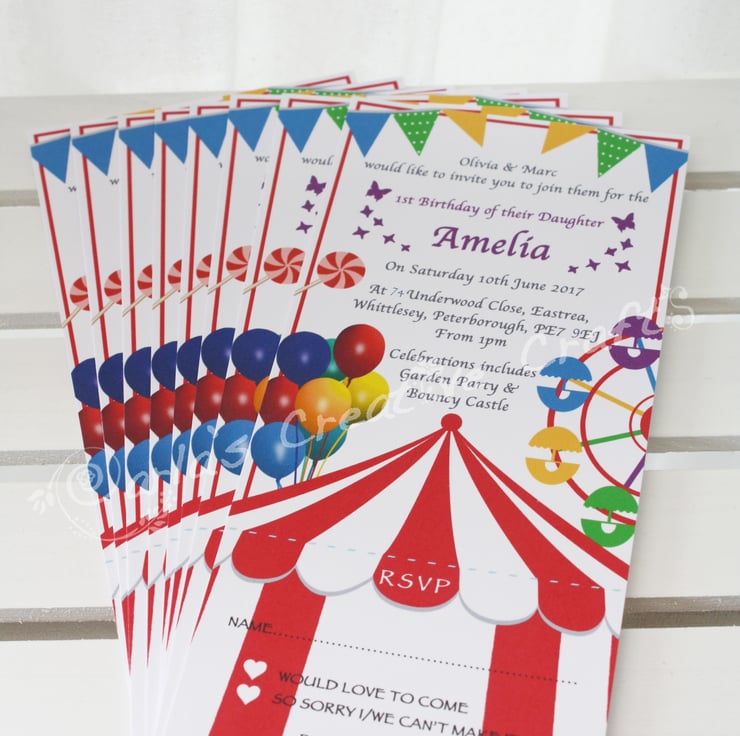 Personalised birthday invitations - Funfair th... - Folksy
