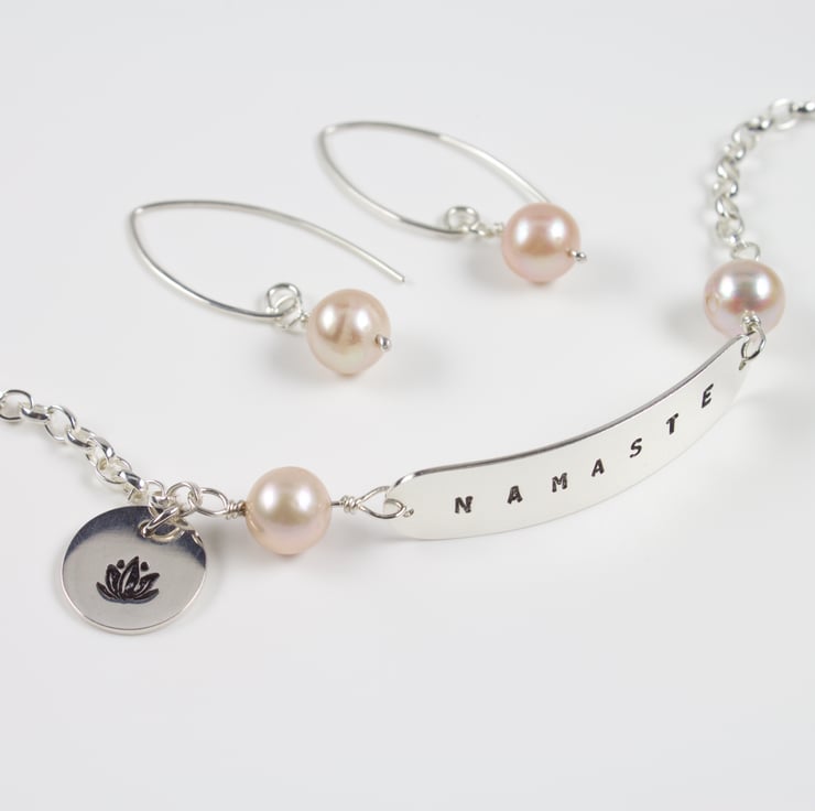 Sterling Silver 'Namaste' Text Bracelet with Li... - Folksy