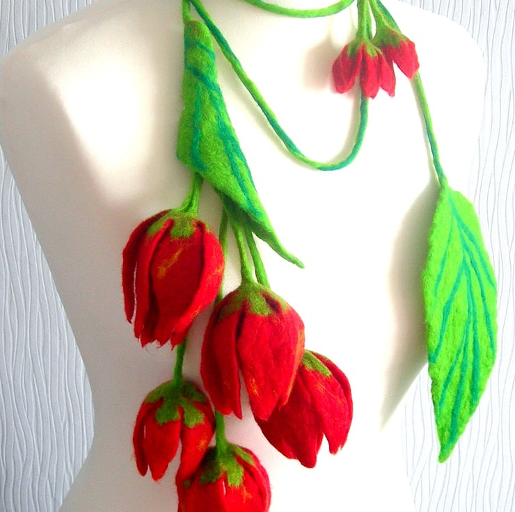 Hand Felted, Wool Jewelry felted necklace-bel... - Folksy