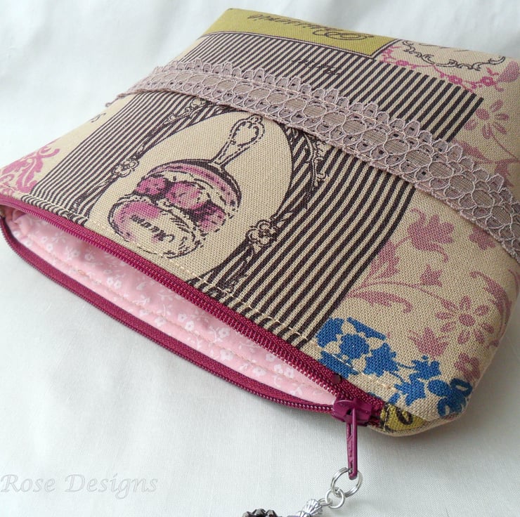 Handmade make-up bag in a 'Patisserie' print. M... - Folksy