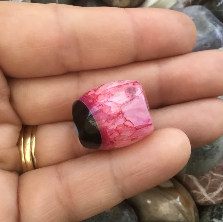 Lovely Pink and Black Centrally Drilled Crackle... - Folksy