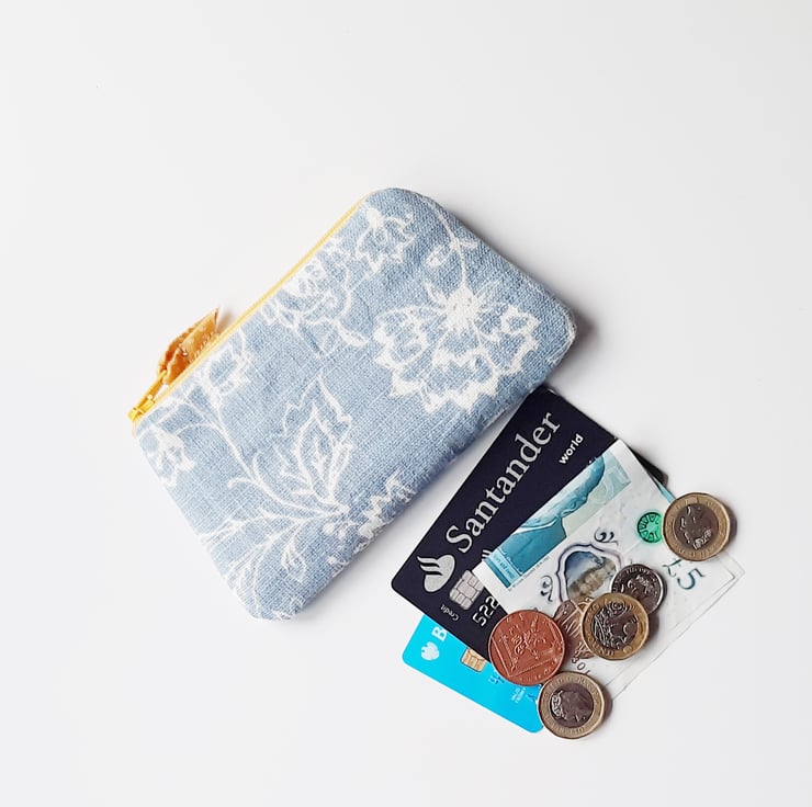Blue linen Coin and Card purse, Small pocket si... - Folksy