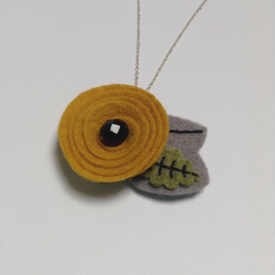 Mustard Felt Flower Pendant Necklace - Folksy