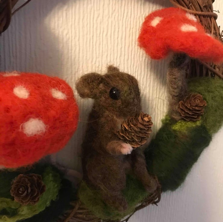 Mouse-toadstools-needle felted-wreath-rustic-wa... - Folksy