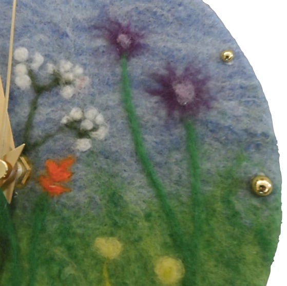 Hand felted clock 20cm with wild flower design - Folksy