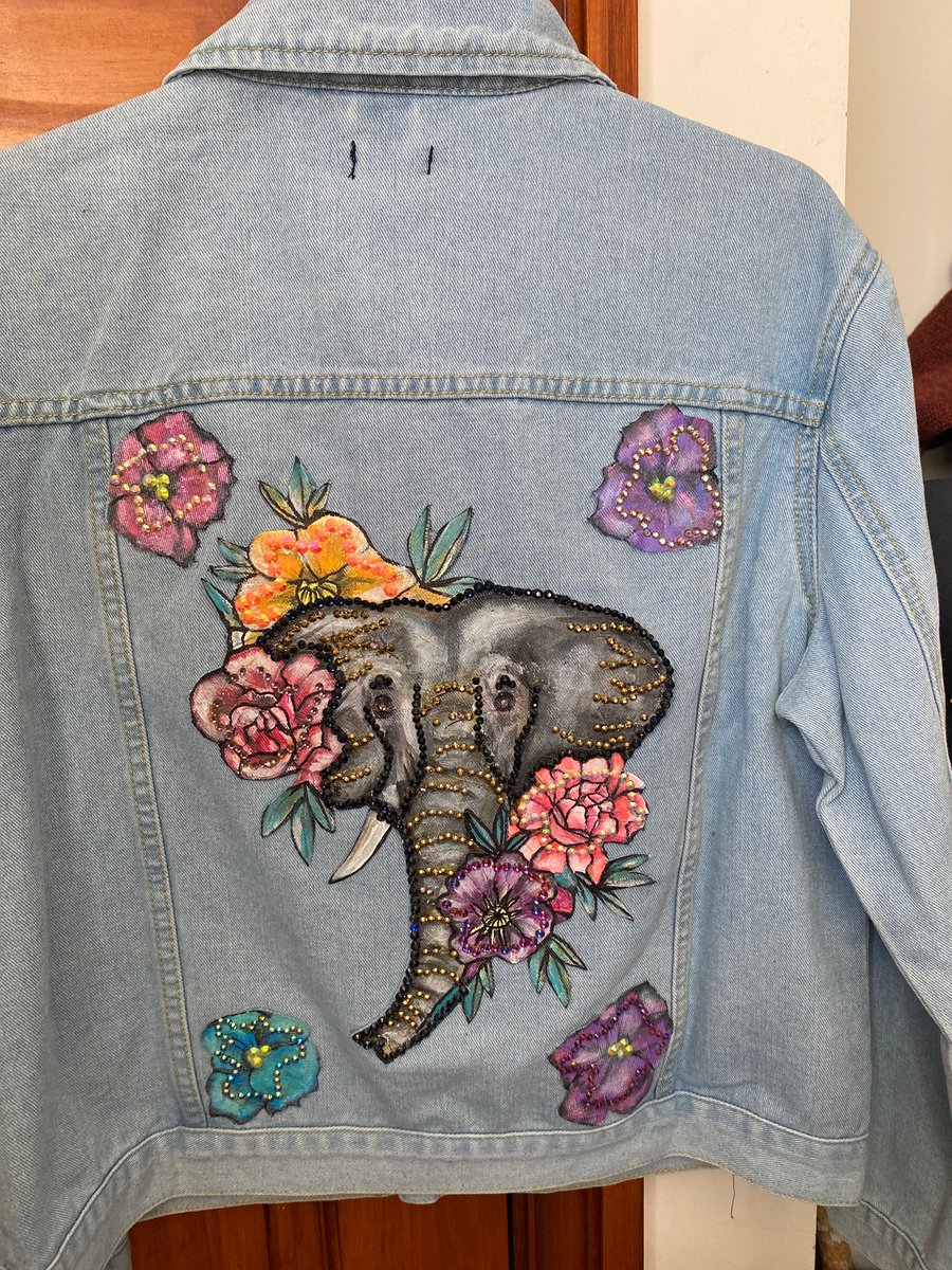 Size 16 Denim new jacket with hand painted elep... - Folksy