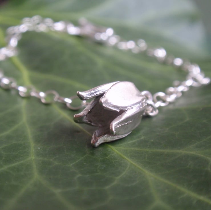 Sterling silver flower charm bracelet, rustic s... - Folksy