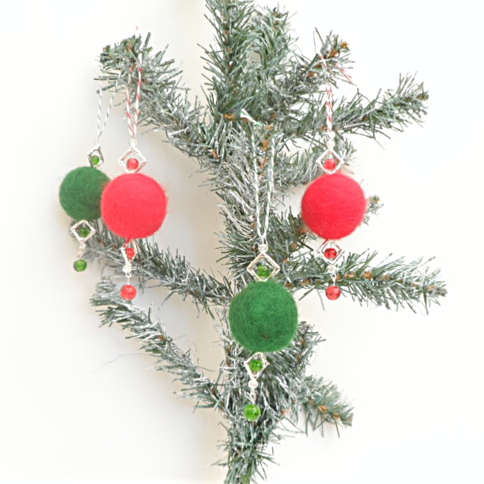 Set of 4 Christmas tree decorations, felted bal... - Folksy