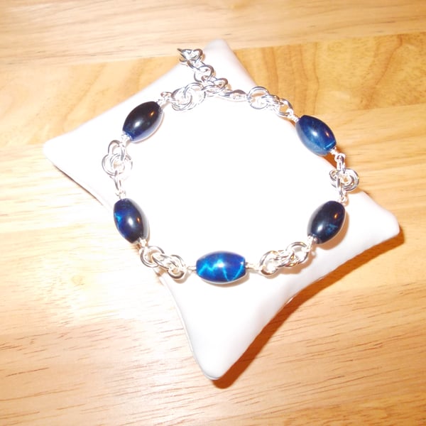 Blue Tiger's Eye chainmaille bracelet - Folksy