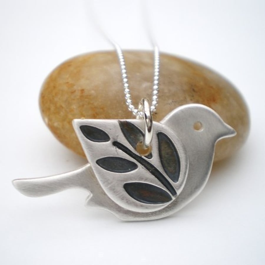 Silver Bird with Leaves Wing - Folksy