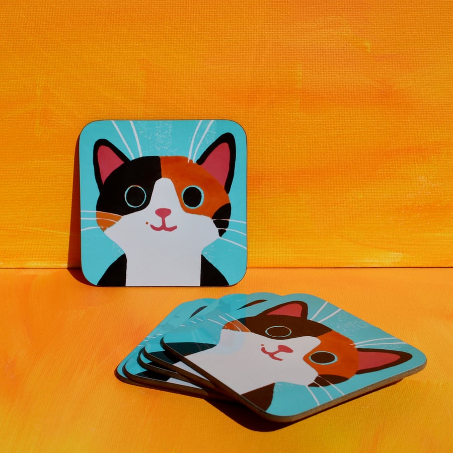 GINGER AND BLACK CAT COASTER- - Folksy