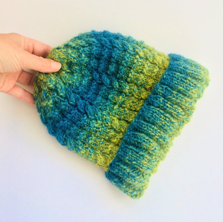 Green Knitted Beanie Hat - Folksy