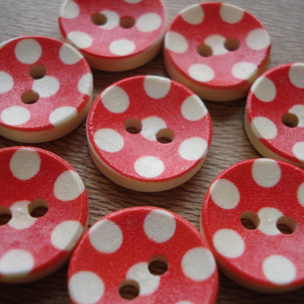 8 Red Buttons - Polka Dot, Round Buttons, Novel... - Folksy