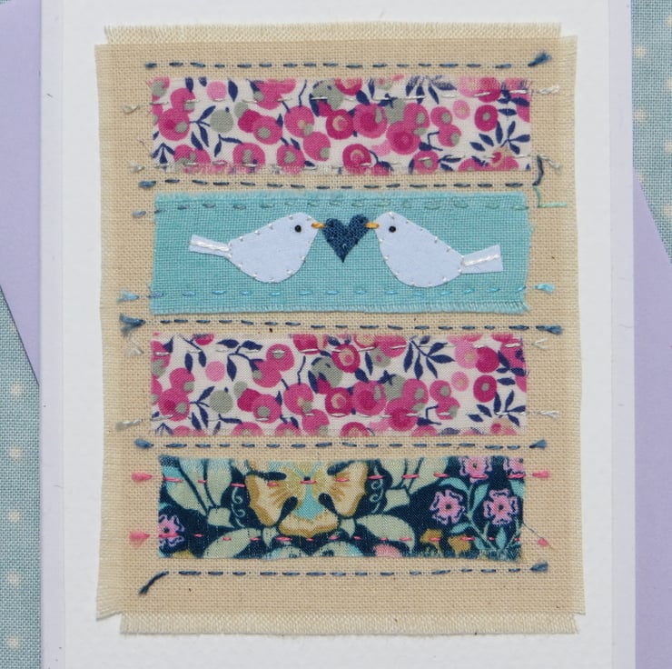 Two Little Doves hand-stitched miniature textil... - Folksy