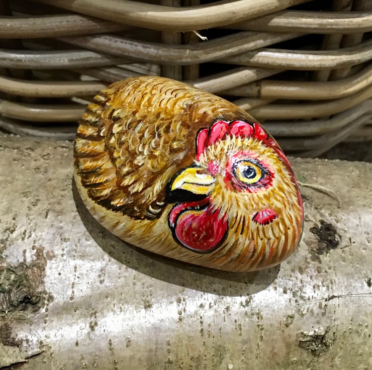 Chicken hand painted pebble garden rock art wil... - Folksy