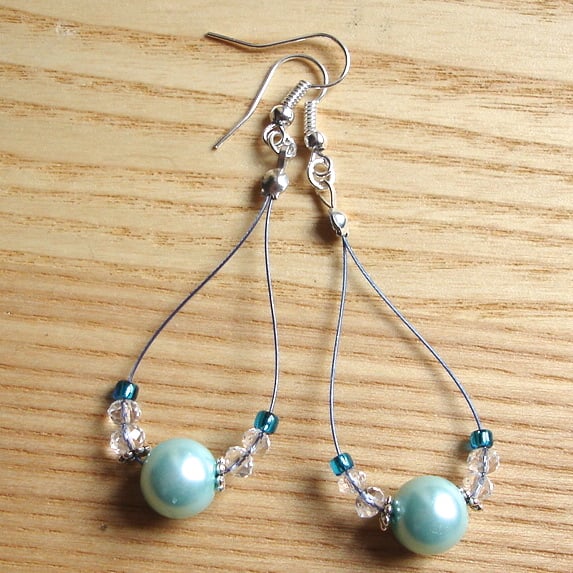 Beautiful Blue Pearl Loop Bead Earrings - Folksy