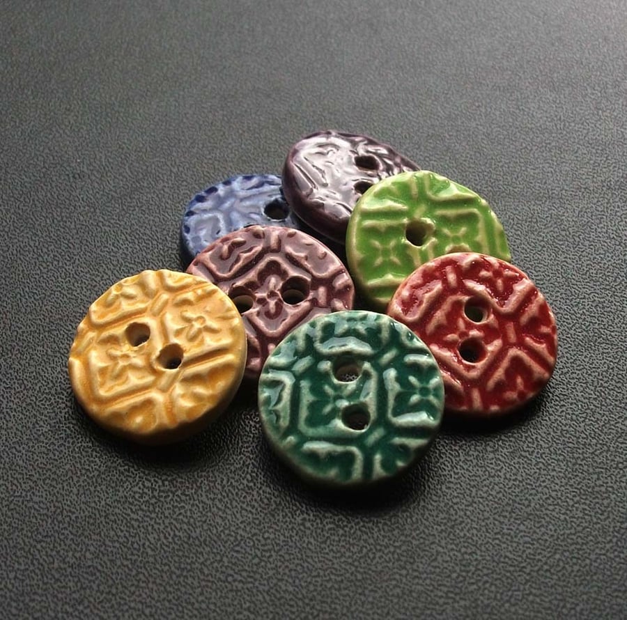 Set of seven little handmade ceramic buttons - Folksy