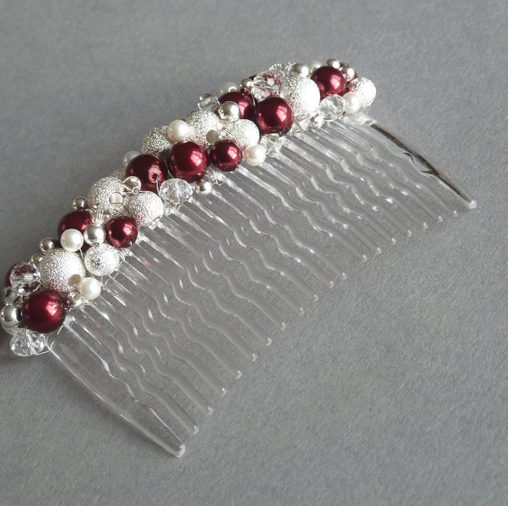 Dark Red Stardust Hair Comb - Crimson Wedding F... - Folksy