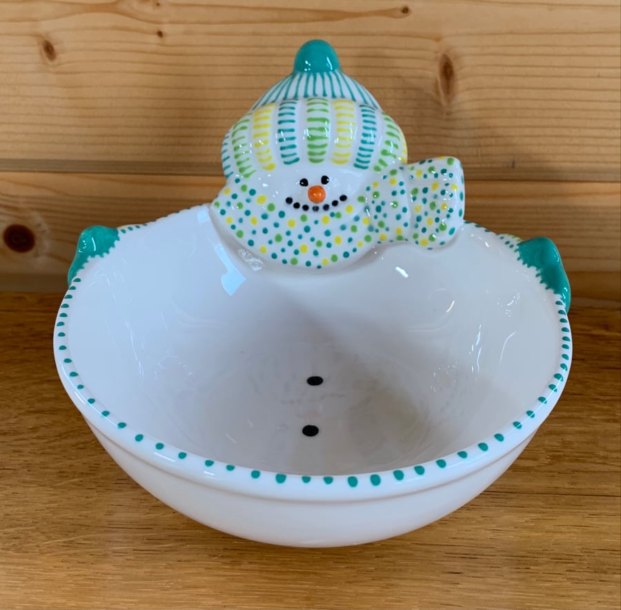 Hand Painted Ceramic Snowman Bowl, Christmas Po... - Folksy