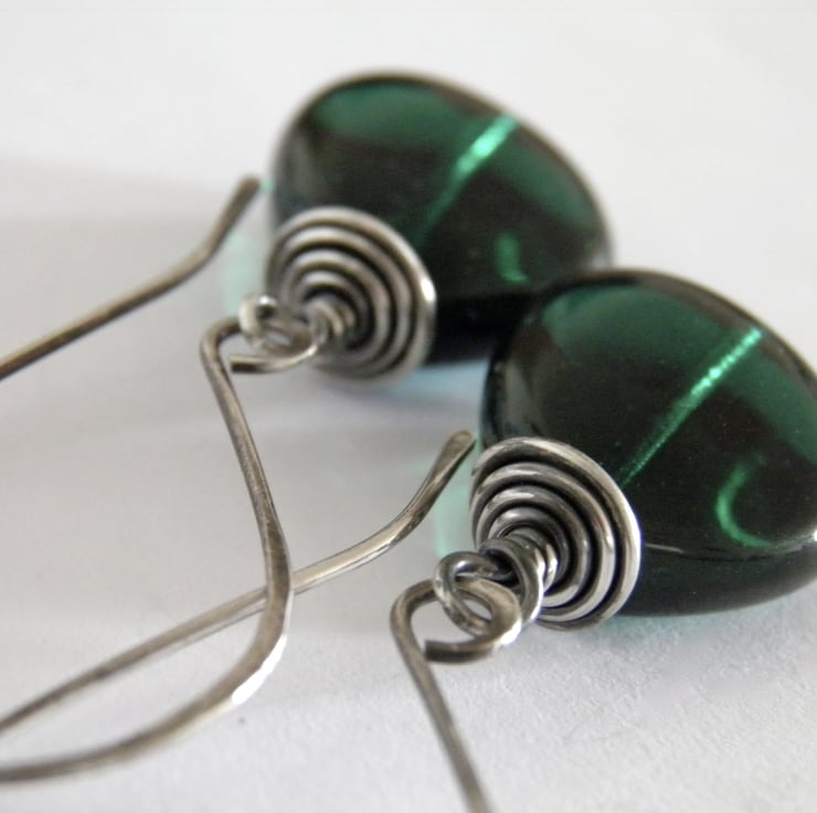 Sterling Silver Green Earrings - Folksy